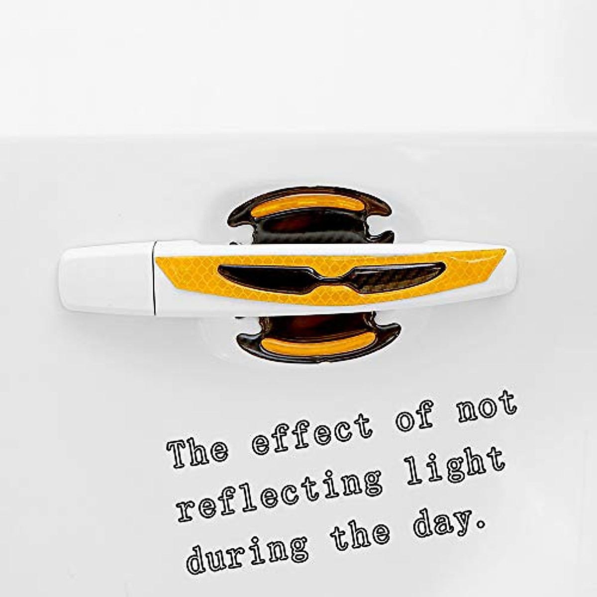 Aiydachy 8pcs Universal 3D Carbon Fiber Car Door Handle Paint Scratch Protector Sticker Auto Door Handle Scratch Cover Guard Protective Film Car Outdoor Safety Reflective Strips (Yellow)