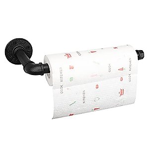 Jeasor Industrial Iron Pipe Kitchen Paper Towel Holder, Vintage Farmhouse Heavy Duty DIY Industrial Rustic Wall Mount Paper Towel Rack for Kitchen Bathroom (1, Black)