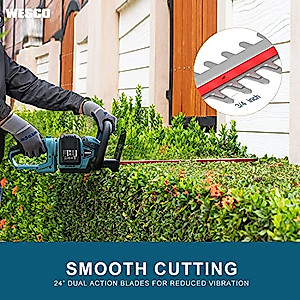 WESCO 40V Cordless Hedge Trimmer, 24-Inch Dual Action Cutting Blades, 3/4-Inch Cutting Capacity, 2Pcs 2.0Ah Li-ion Battery and Charger, Cordless Trimmer for Hedges/Shrubs/Bushes Trimming
