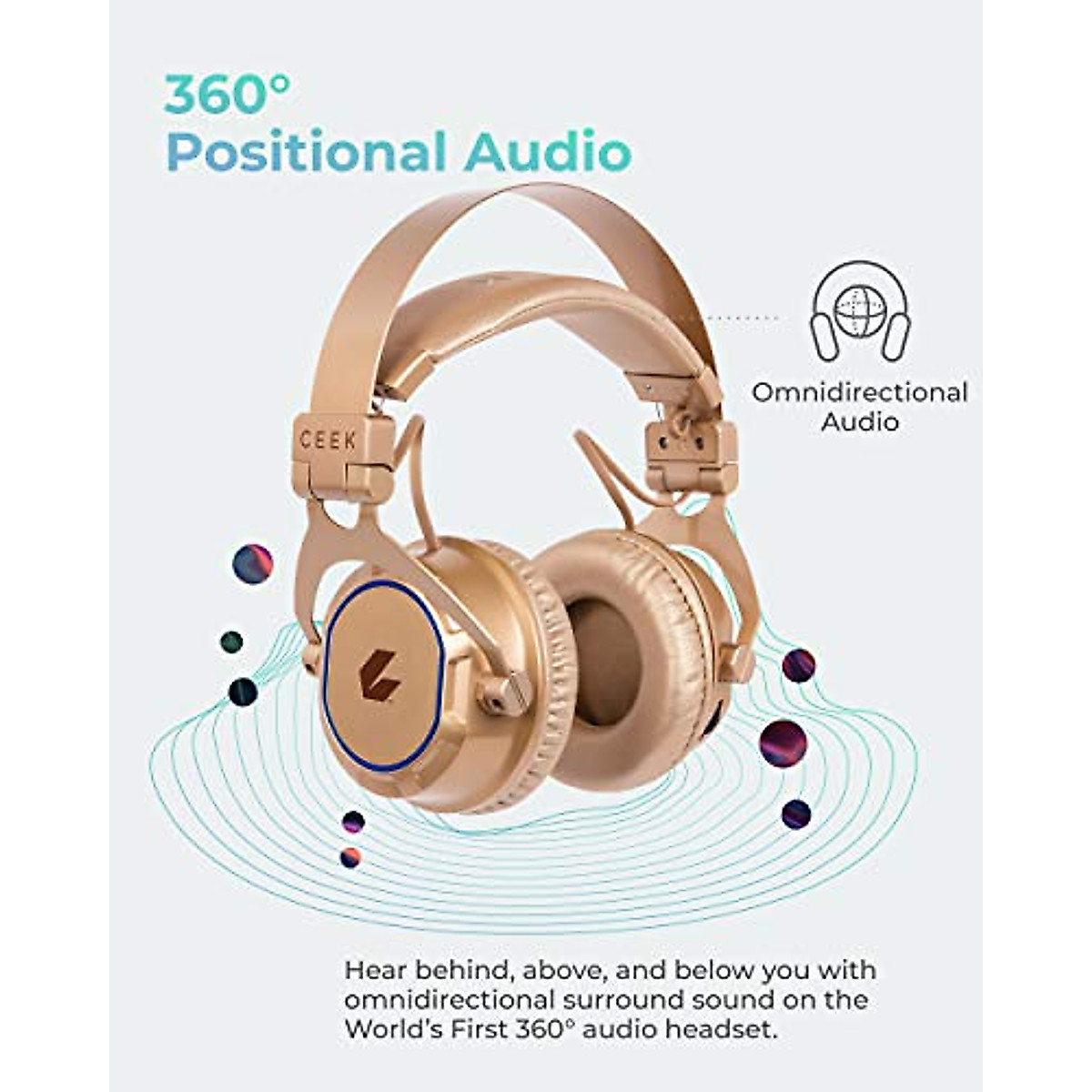 CEEK VR 360 Advanced Wireless Bluetooth Headphones, Gold