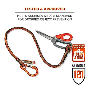 Ergodyne Squids 3100F(x) Tool Lanyard, Shock Absorbing with Self-Locking Carabiner and Loop End, Tool Weight Capacity 10lbs , Standard , Gray