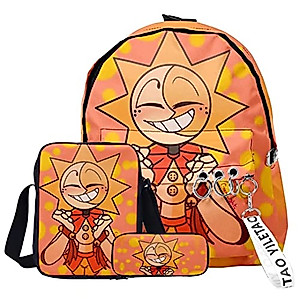 QQQQQ Cartoon Anime Sundrop Fnaf 3 Piece Backpack Lunch Bag Shoulder Bag Pencil Bag For Teen Fashionblack, One Size