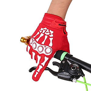 BRZSACR Cycling Gloves Full-Finger Gloves Skeleton Bones Motorcycle Bike Gloves Mountain-Padded Road Bicycle for Men Women Non-Slip and Resistance to Abrasion for Biking Climbing Hiking.(Red.XL)