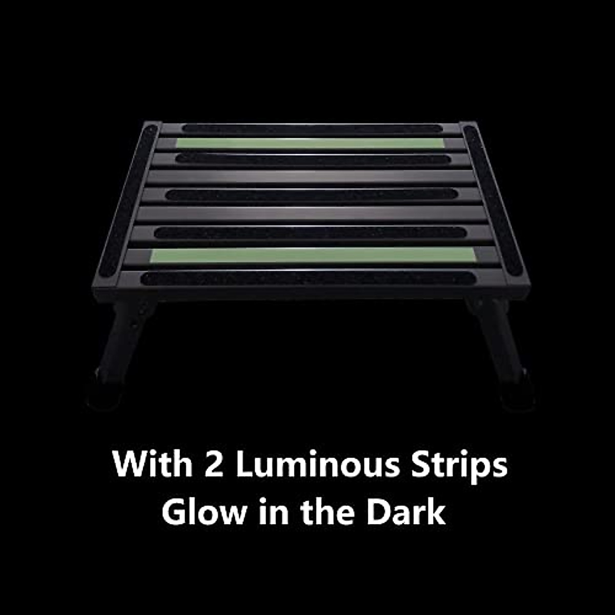 Aluminum Folding RV Steps with 2 Luminous Strips, Working Platform, One Step Ladder, Rubber Feet and Sandy Surface, for RV, Motorhome, Trainler, SUV, Garage, Office & Kitchen, Load Capacity 440LBS