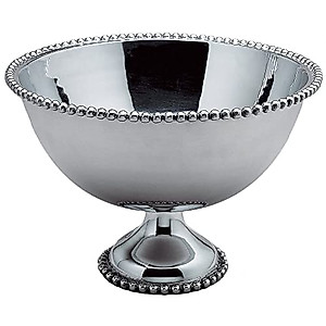 KINDWER Huge Beaded Aluminum Punch Bowl, 16-Inch, Silver