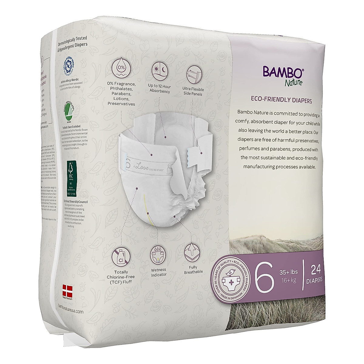Bambo Nature Premium Eco-friendly Baby Diapers, Size 6 (35+ Lbs), 144 Count (6 Packs Of 24)