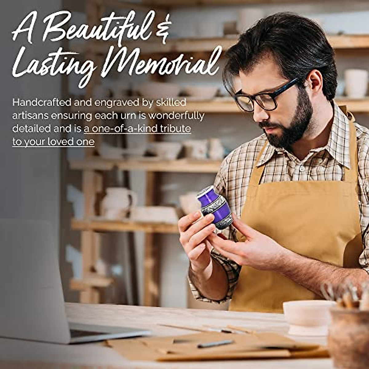 Mini Urns for Human Ashes - Cremation Urns Set of 4 with Box & Bags - Purple Urns for Women - Handcrafted Small Urns - Handcrafted Mini Memorial Ashes Urns Set - Small Funeral Urns for Your Loved One