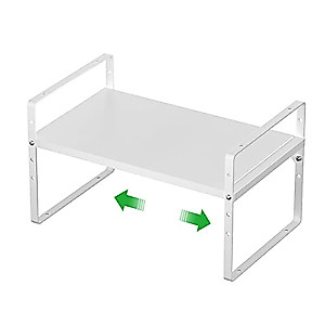 WEJIPP Expandable Cabinet Shelf Organizer Stackable Shelves Adjustable Shelf Riser for Kitchen Pantry Office,10.24" W,White