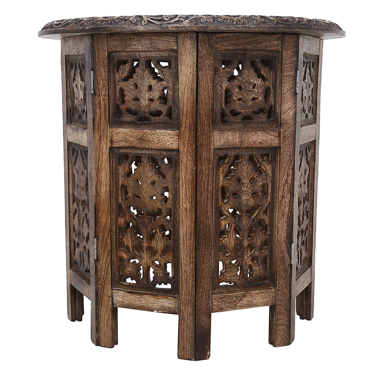 RAJRANG Antique Coffee Table Round Boho End Furniture Carved Room Wooden Side Indian Décor 18 Inches