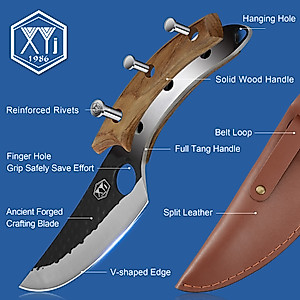 XYJ Kitchen Camping Knife Set Japanese Cooking Knives 7.5 Inch Forged Serbian Chef Knives 6.2 Inch Cleaver 6 Inch Boning Knife With Carry Bag Sheath