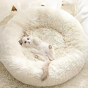 Gavenia Cat Beds for Indoor Cats,20’’x20’’ Washable Donut Cat and Dog Bed,Soft Plush Pet Cushion,Waterproof Bottom Fluffy Dog and Cat Calming and Self-Warming Bed for Sleep Improvement,White