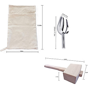 Lewis Bag and Wooden Mallet Crusher, Reusable Canvas Crushed Ice Bags,Wooden Mallet Bar, Steel Ice Scoop, for Summer Bartender Kit & Bar Tools Kitchen Accessory