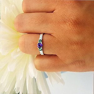 Dazzlingrock Collection Round Amethyst & Lab Created Alexandrite with White Diamond Three Stone Engagement Ring for Her in 10K Yellow Gold Size 8