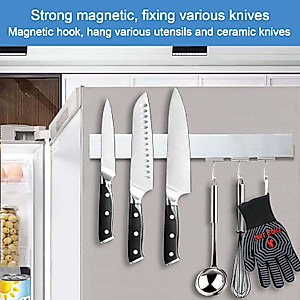 HomeSimplex 16 Inch Magnetic Knife Holder for Refrigerator - Knife Magnetic Strip for Fridge with Magnetic Hooks - Double Sided Magnetic Knife Bar - Stainless Steel Kitchen Magnetic Knife Hanger Rack