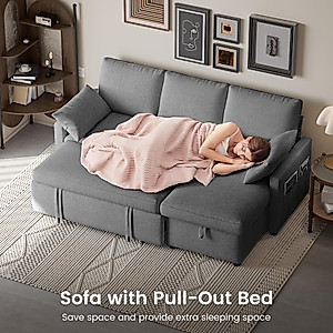 Winlice 4-in-1 Sofa Bed, L Shaped Sleeper Sofa with Pull Out Bed and Storage Chaise Sectional Couch for Living Room, Apartment and Hotel, Dark Gray