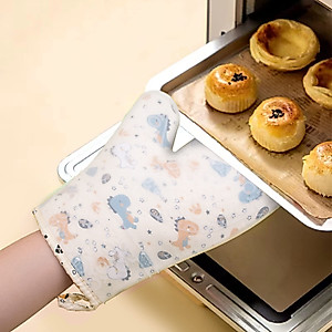 Professional Silicone Oven Mitts,Heat Resistant Waterproof Gloves, Anti-scalding Chef Cooking and Baking Pothholders, Flexible Oven Gloves with Quilted Liner,1 Pair, 11.6 Inch (Dinosaur)