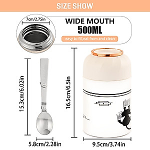CUPADA Black Cat Scratch Mouse Food Jar, Wall Funny Insulated Hot Food Jars Vacuum 17OZ with Folding Spoon for Work Trip Picnic Camping