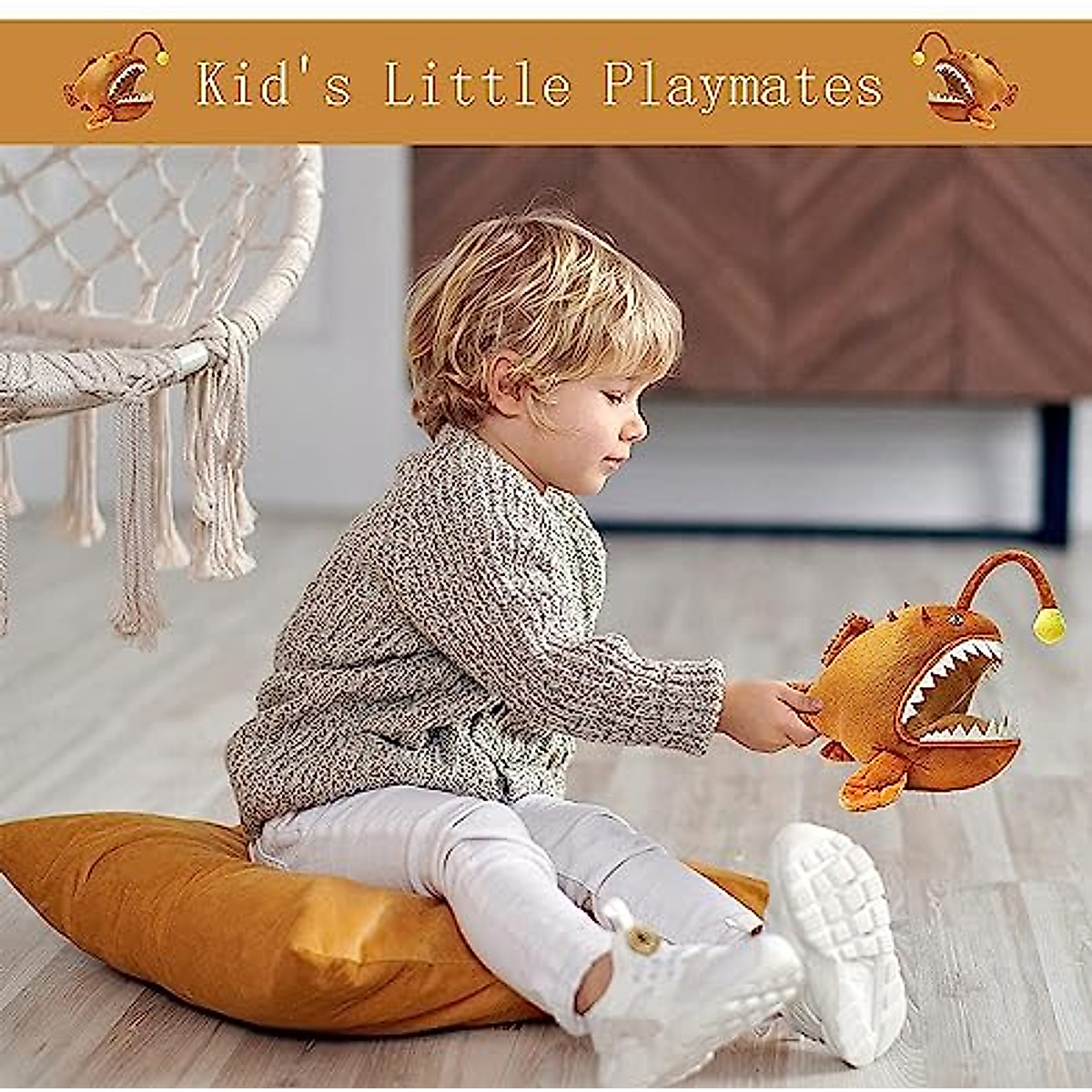 Anglerfish Plush Toy - Cute 12" Brown Anglerfish Creepy Stuffed Animals Toys Real Sea Life Goosefish Lanternfish Plushie,Gift Toys for Kids Birthday Christmas Halloween,Home Decor