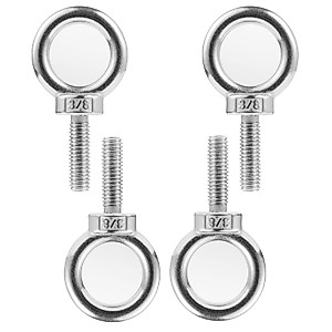 Eowpower 4 Pieces 3/8 inch - 16 UNC 304 Stainless Steel 3/8 inch x 1 1/4 inches Lifting Ring Eye Bolt Eyebolts