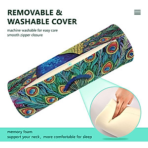 SDMKA Cute Peacock Cervical Neck Roll Pillow - Bolster Memory Foam Pillow for Neck Pain Relief, 5.5 x 17 Inch Cylinder Pillow, Perfect Sleeping Support