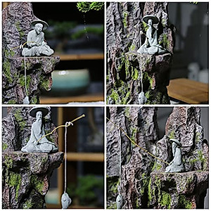GANAZONO Fishing Accessories Mini Fisherman Statue Sandstone Chinese Oldman Sitting Fishing Garden Statue Fish Tank Ornament Asian Bonsai Pot Decoration 2pcs Plants Decor