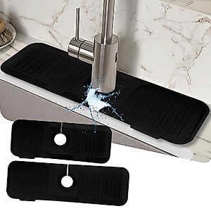 BULLMIND 7° Slope Kitchen Sink Splash Guard Behind Faucet | Sink Faucet Mat Splash Guard | Versatile Kitchen Faucet Splash Guard Accessory | Kitchen Splash Guard For Sink (17.7 x 5.5 inch, Black)