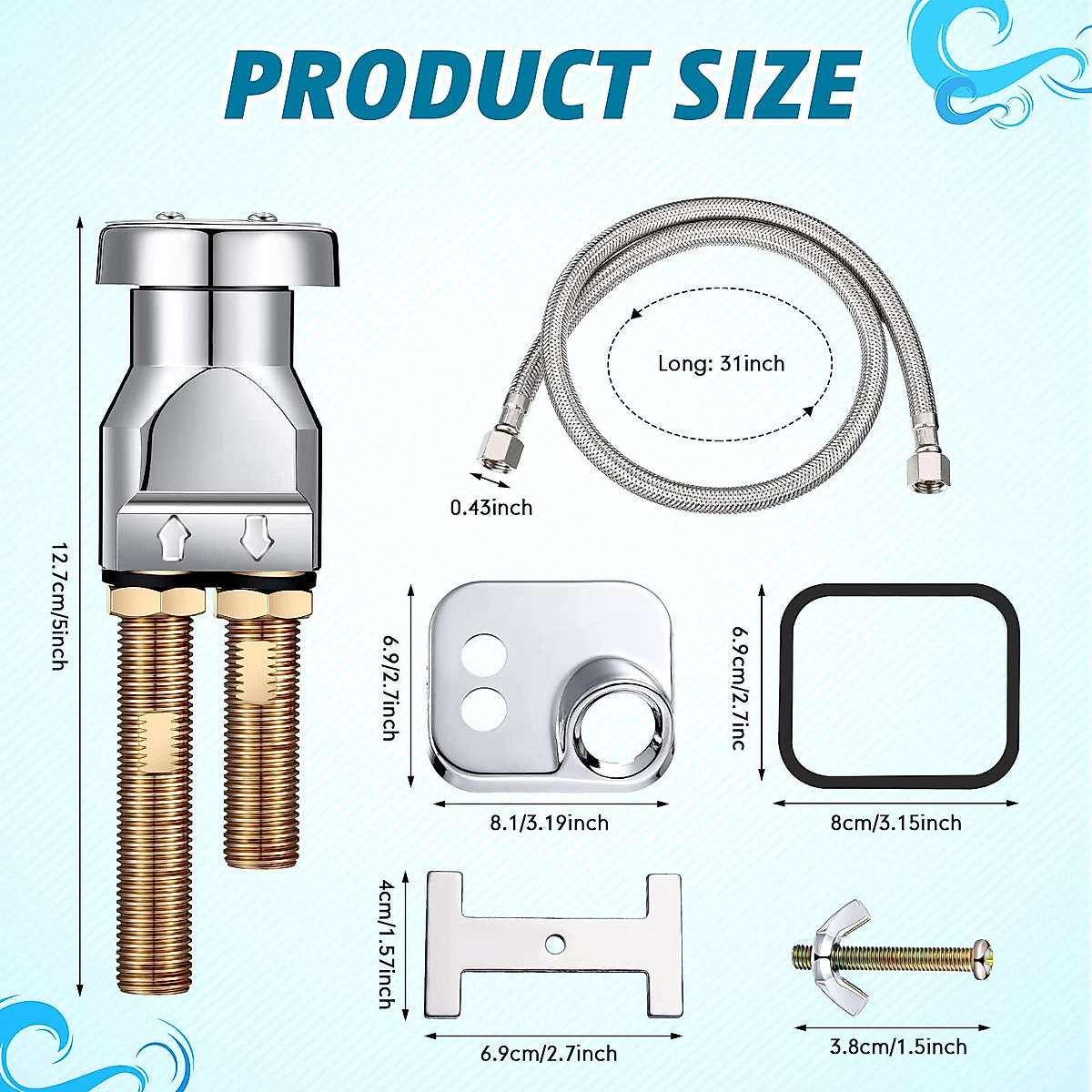 Hortsun Shampoo Bowl Vacuum Breaker Kit, Hardware Handle, 7 Pcs Stainless Steel, Chromium Plated Brass, 31 inches, for Salon Sink Parts Replacement