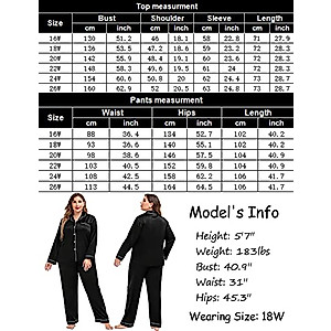 SWOMOG Plus Size Pajamas Long Sleeve Pajama Set Silk Pj Set Button Down Sleepwear Bridesmaid Pjs Satin Pajama Set 18W Black