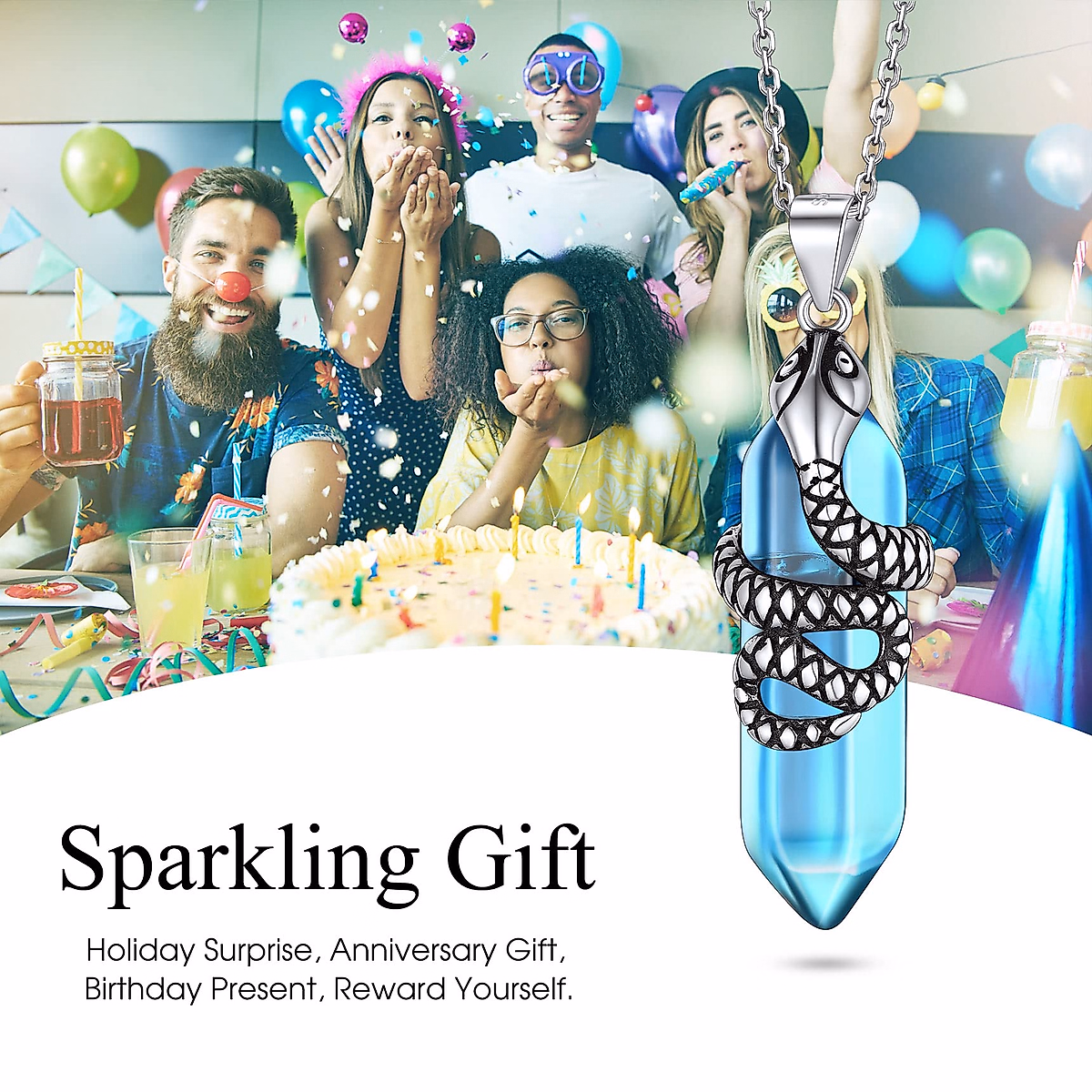 Bestyle Sterling Silver Snake Wrap Created Hexagonal Aquamarine Crystal Necklaces March Birthstone Blue Crystal Pendant Necklace for Spiritual Energy Healing,Inspirational Gift