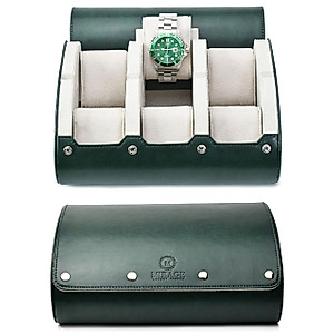 M Mirage Luxury Travel 6 watch display case organizer - Royal Green & Ivory White