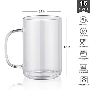 Enindel 3025.01 Simple Style Coffee Mug, Large Glass Coffee Mugs, Clear Tea Cup, 16 OZ, Set of 4