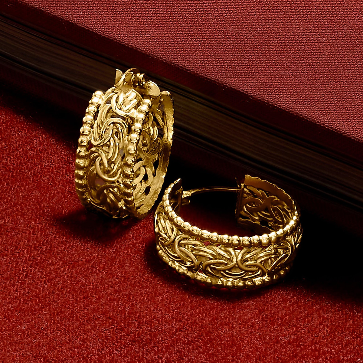 Ross-Simons 18kt Gold Over Sterling Beaded-Edge Byzantine Hoop Earrings