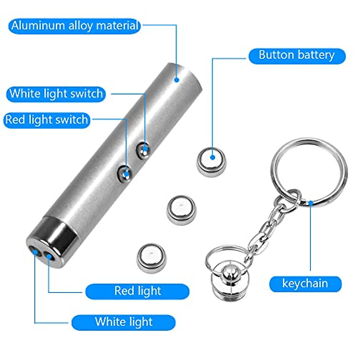 CHUQIANTONG 2-in-1 Cat Pet Toy Red LED Pointer Pen White Flashlight Torch Interactive Training Pen for Cat Dogs