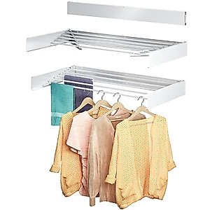 Laundry Drying Rack Collapsible, Wall Mounted, Clothes Drying Rack, 31.4" Wide, 13.2 Linear Ft, 5 Aluminum Rods, 60 lb Capacity, with Wall Template, Screwdriver Bit, Drill Bit ( White 31.4" Medium )