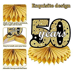8pcs 50th Anniversary Decorations Table Honeycomb Centerpieces Party Supplies, Happy 50th Wedding Anniversary Table Sign, Black Gold 50 Year Anniversary Theme Decor