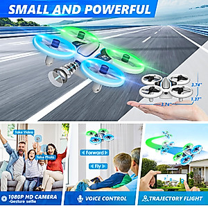 M2C Mini Drone for Kids and Beginners with Camera 1080P HD FPV RC Nano Quadcopter Indoor Small Helicopter Airplane with LED Light,Altitude Hold,Gesture Selfie and 3D Flips, 3 Batteries, Easy to Fly,Birthday and Xmas Gifts Toys for Boys and Girls (Blue)