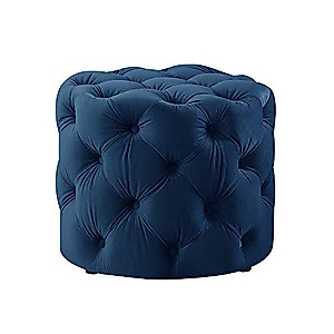 Inspired Home Navy Velvet Ottoman - Design: Lauren | Allover Tufted | Round | Modern Contemporary | 1 PC