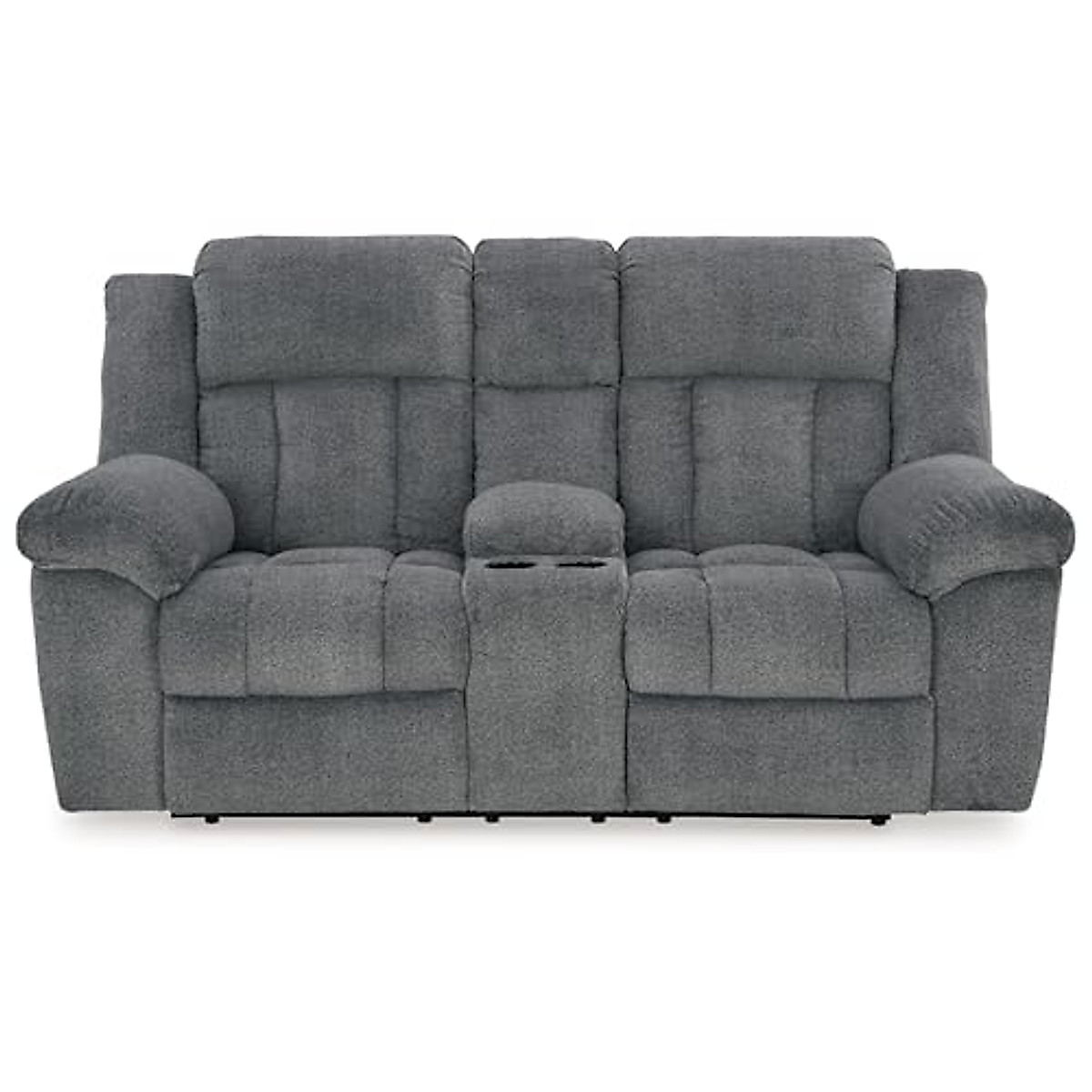 Signature Design by Ashley Tip-Off Modern Wall Hugger Power Reclining Loveseat with Adjustable Headrest, USB Ports, Storage and Cup Holders, Gray