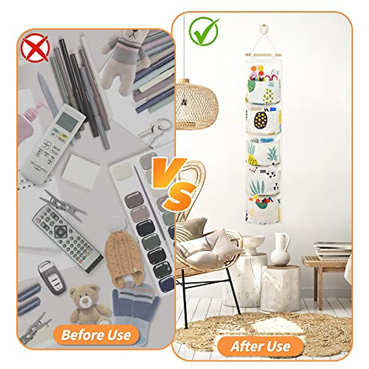 MOTASOM 3Pcs Over The Door Hanging Storage Bag, Waterproof Wall Closet Organizer with 5 Pockets, Linen Fabric Wall Hanging Mounted Organizer Pocket for Room Bathroom Bedroom Kitchen