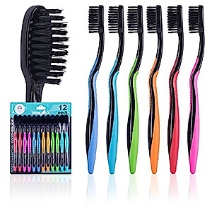 Dental Check 12 Pack Toothbrush, Natural Teeth Whitening Solution, Ultra-Soft Bristles for Dental Care, Angled Bristles for Hard-to-Reach Areas, Clean Away 99% of Plaque & Brighten a Smile (Charcoal)