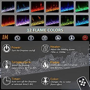 AHB 70" Fireplace TV Stand for TVs Up to 80" with 36" Electric Fireplace, TV Console for The Living Room, LED Light Entertainment Center, Storage Cabinet, Media Console Table, White