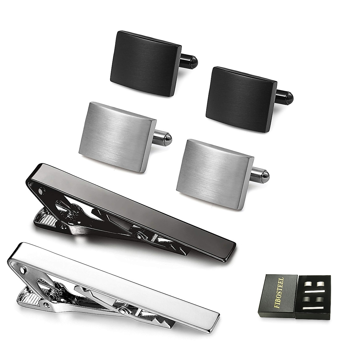 FIBO STEEL Tie Clips Cufflink Set for Men Classic Wedding Cufflinks Mens Dad Birthday Gifts