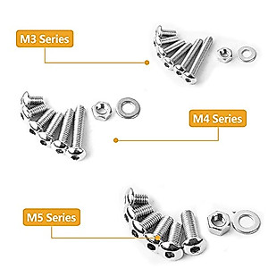 VIGRUE 900Pcs Screws Bolts Nuts Washers Hardware Assortment Kit,Metric M3 M4 M 5 Hex Button Socket Head Cap Screws Nuts Assortment Set Kit