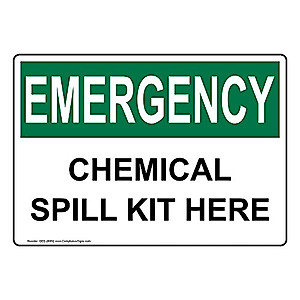ComplianceSigns.com Emergency Chemical Spill Kit Here OSHA Safety Label Decal, 5x3.5 in. 4-Pack Vinyl for Facilities