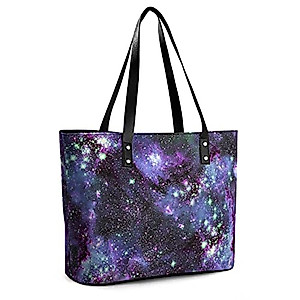 Womens Handbag Cosmic Galaxy Purple Leather Tote Bag Top Handle Satchel Bags For Lady