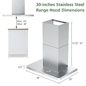 ONEEON 30" Range Hood - 900 CFM Stainless Steel Wall Mount Kitchen Exhaust with 4 Speed Fan, LED Lights, Push Button, Ultra-thin Body, Chimney Style Stove Vent Hood & Ducted Exhaust Vent