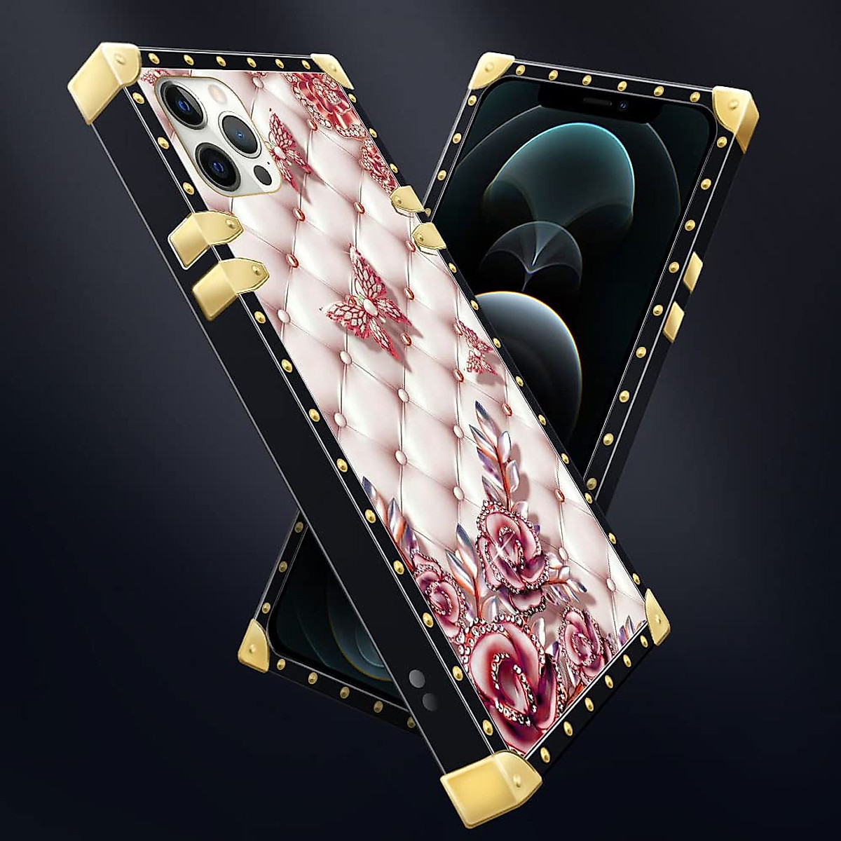 Yuning419 Butterfly Diamond Case for iPhone 13 Pro Max, Luxury Soft TPU Shockproof Protective Hard PC Case