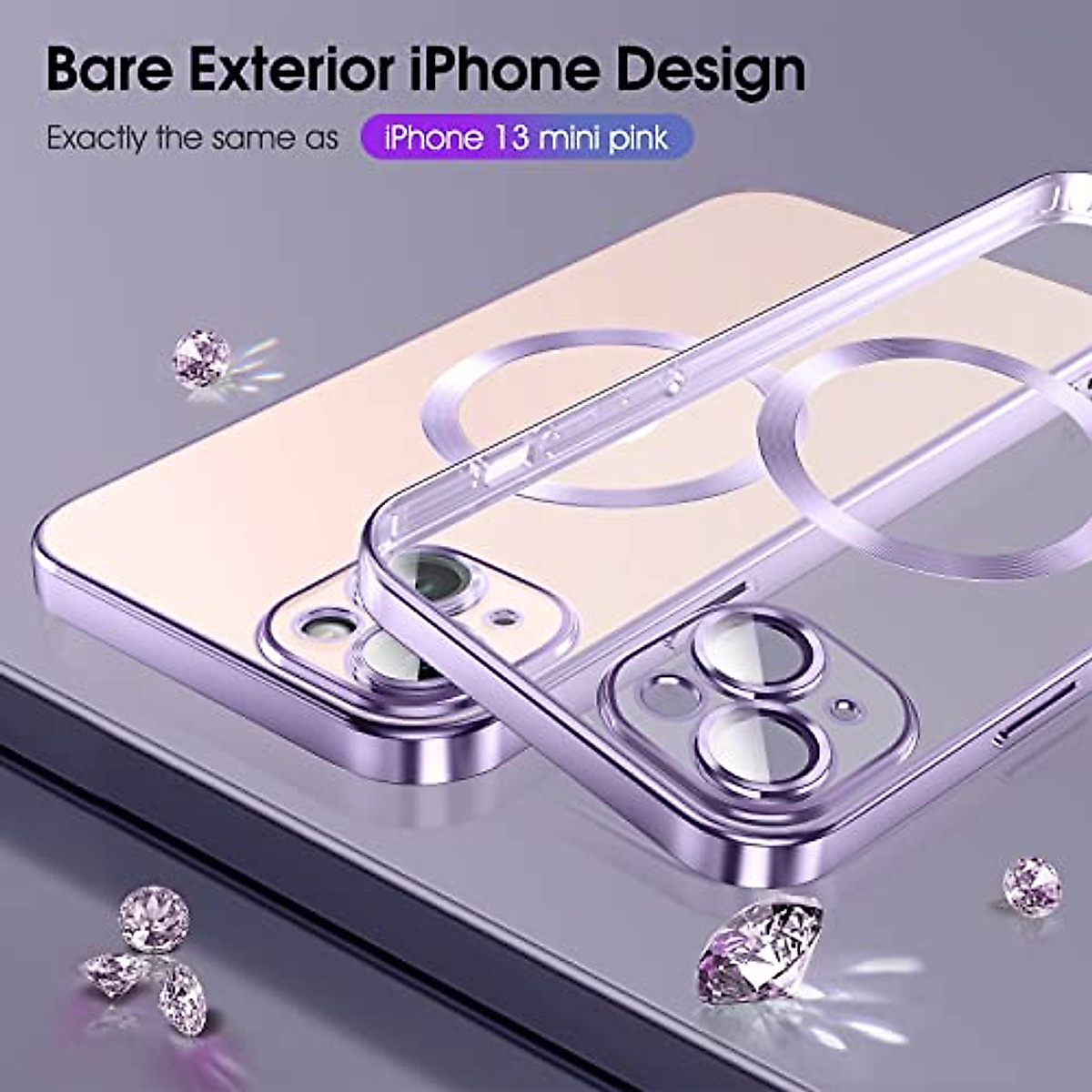 Magnetic Clear for iPhone 13 Mini Case with MagSafe [Integrated Camera Cover Glass] [Original iPhone Exterior] Silicone Cover Slim Thin [Non-Yellowing] Anti-Fingerprint Scratch Wireless Charging