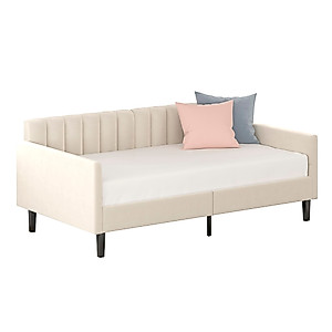 GDFStudio Twin Size Upholstered Daybed, Futon Sofa Bed Ribbed Tufted Backrest Lavish Modern Design, Couch Bed Frame for Bedroom Living & Guest Room Apartment - Beige Velvet