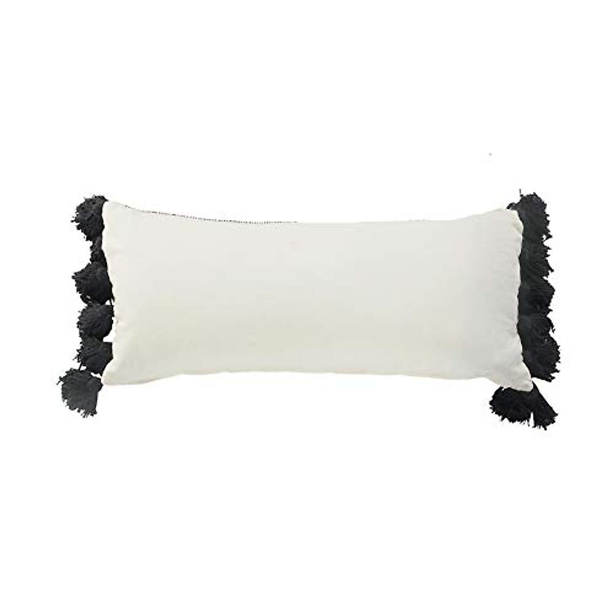 LR Home Distressed Fringe Pillow, 28"x12", Gray/Black/Ivory